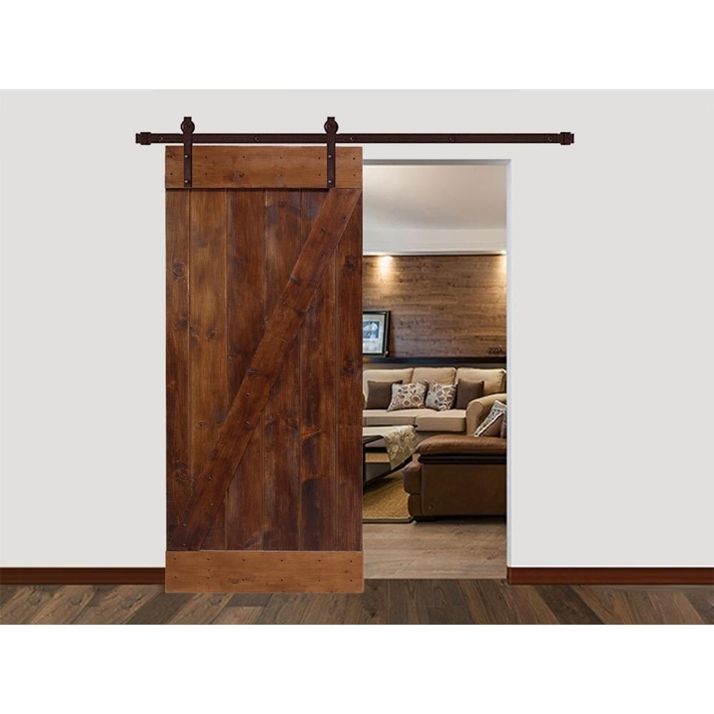 CALHOME 30 in. x 84 in. Plank Knotty Pine Sliding Barn Wood Interior B ...