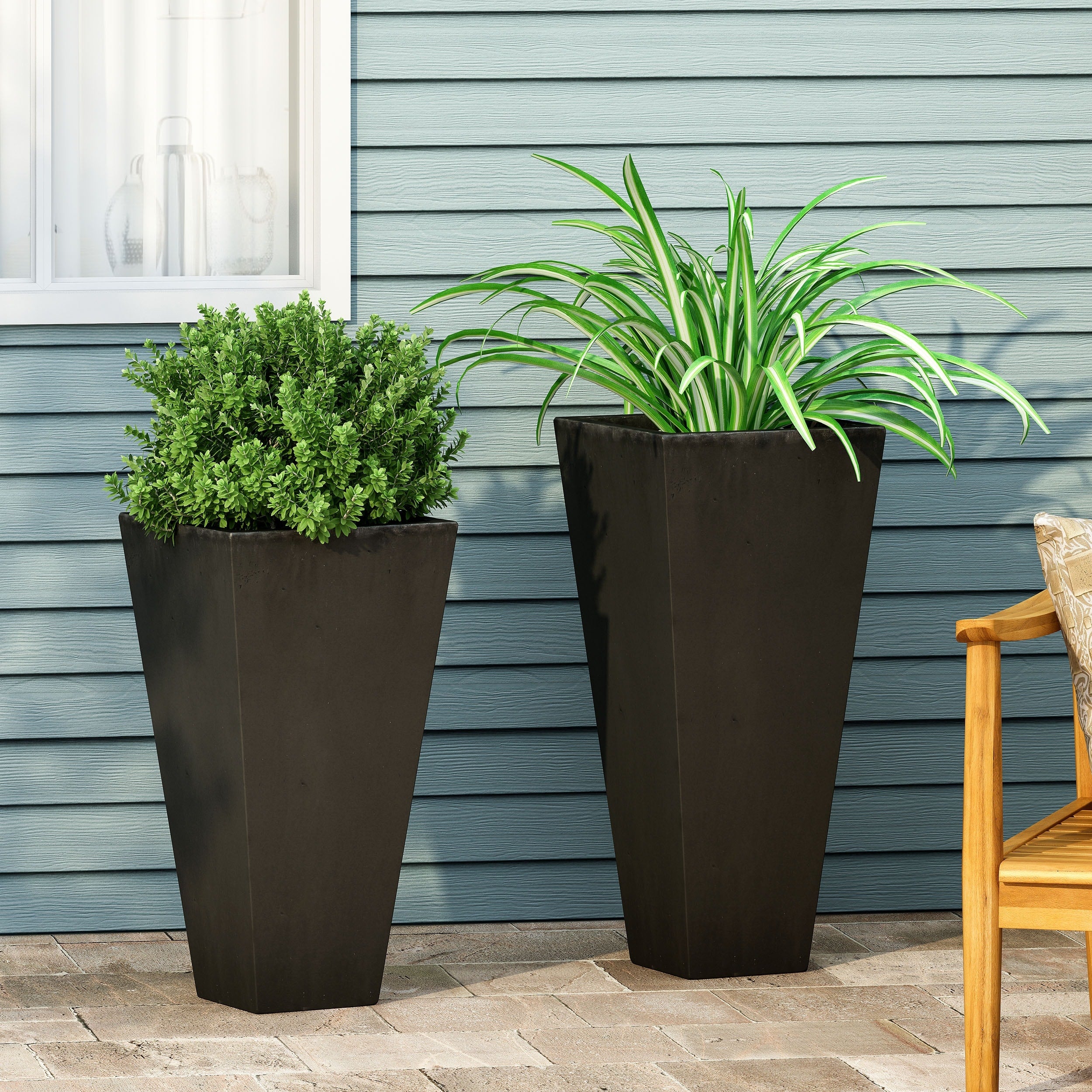 Ella Outdoor Modern Medium and Small Cast Stone Planter Set by Christo ...
