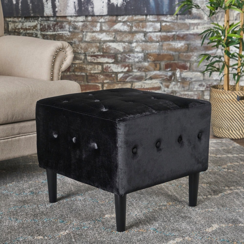 Esther Tufted Velvet Square Ottoman Stool by Christopher Knight Home ...