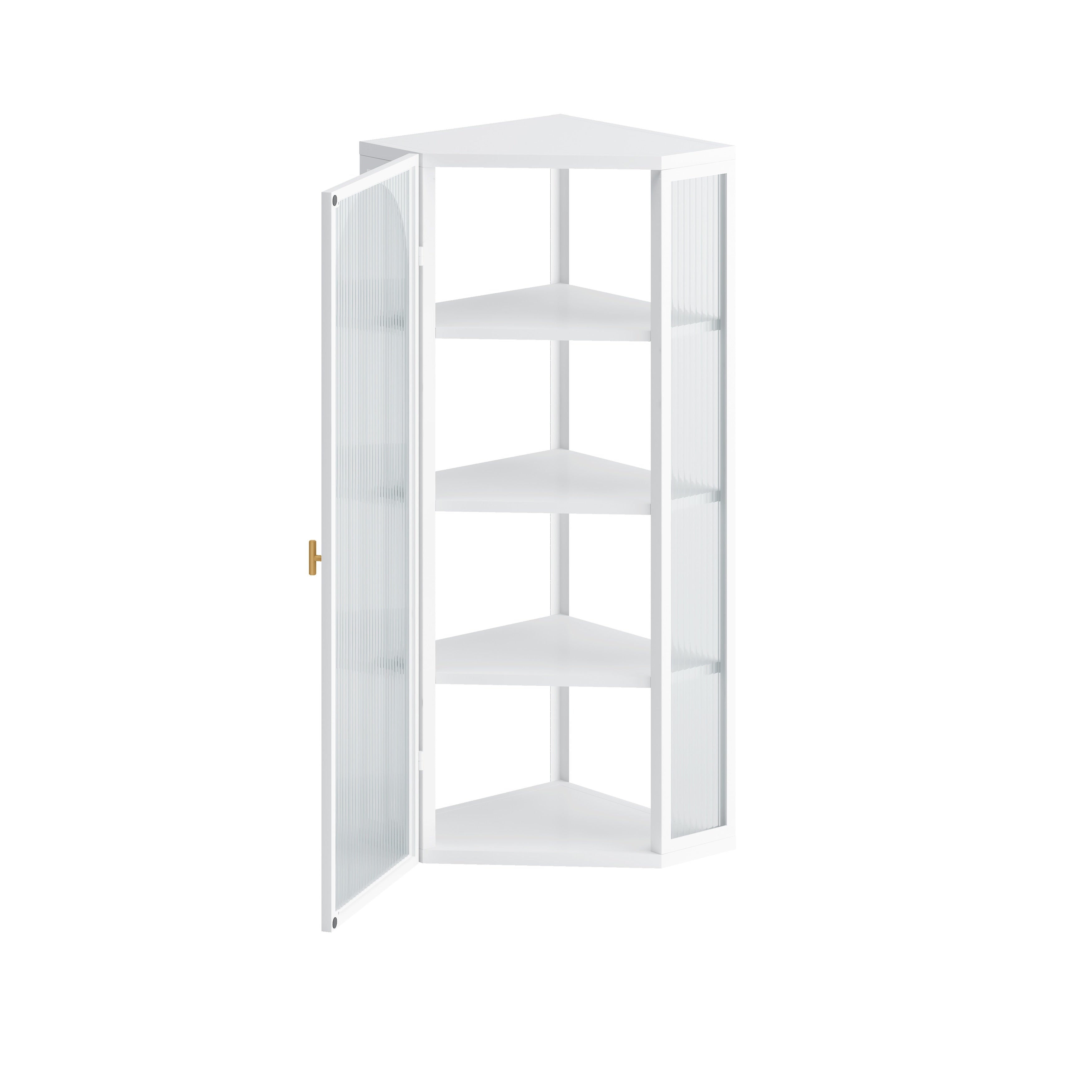 Glass Door Wall Mounted Corner Cabinet with Featuring Four-tier Storag ...