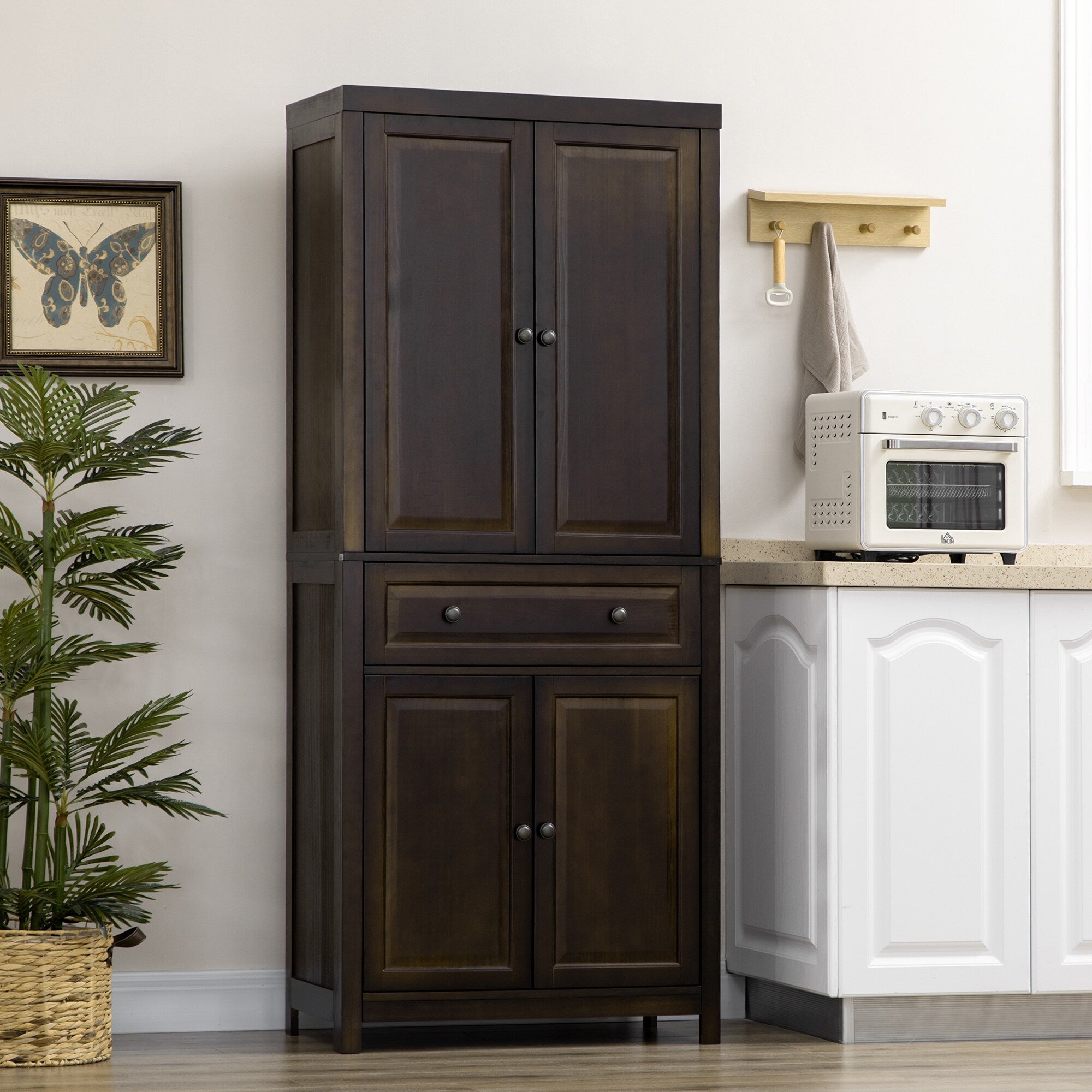 HOMCOM 72.5" Pinewood Large Kitchen Pantry Storage Cabinet, Freestandi ...