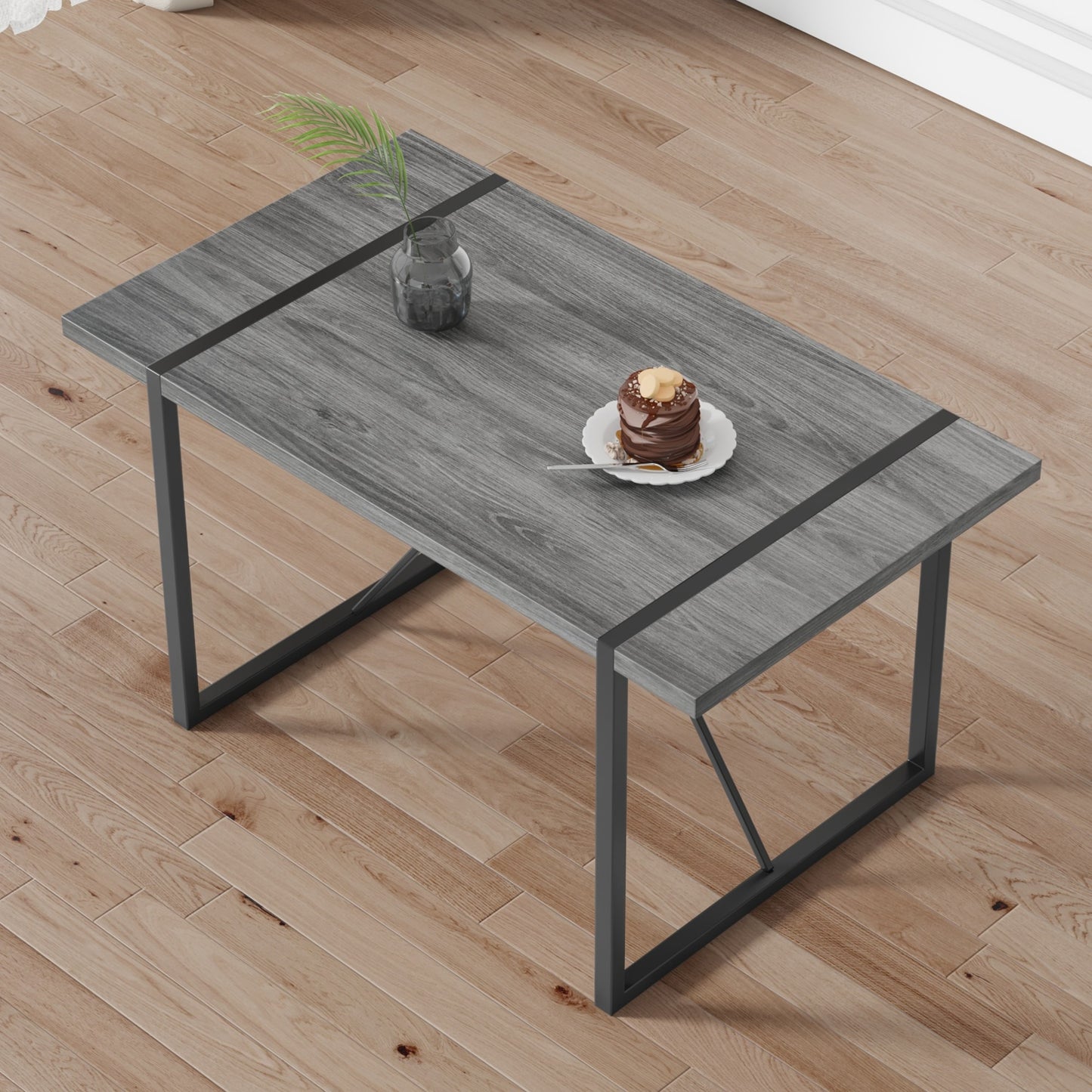 Industrial Rectangular Grey Textured Dining Table Black Metal Legs ...