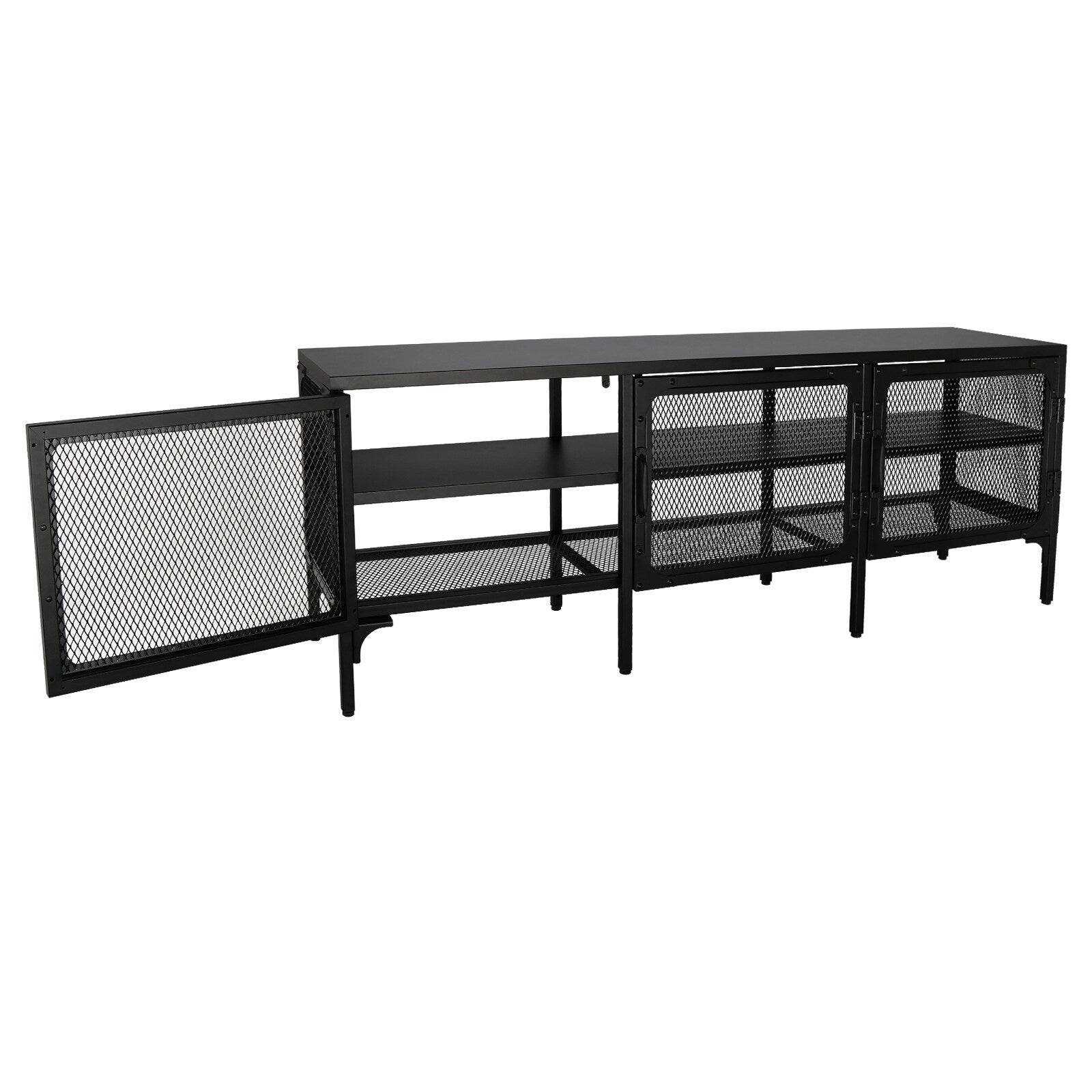 Industrial Wood and Metal Entertainment Center Cabinet with 3 Metal Me ...