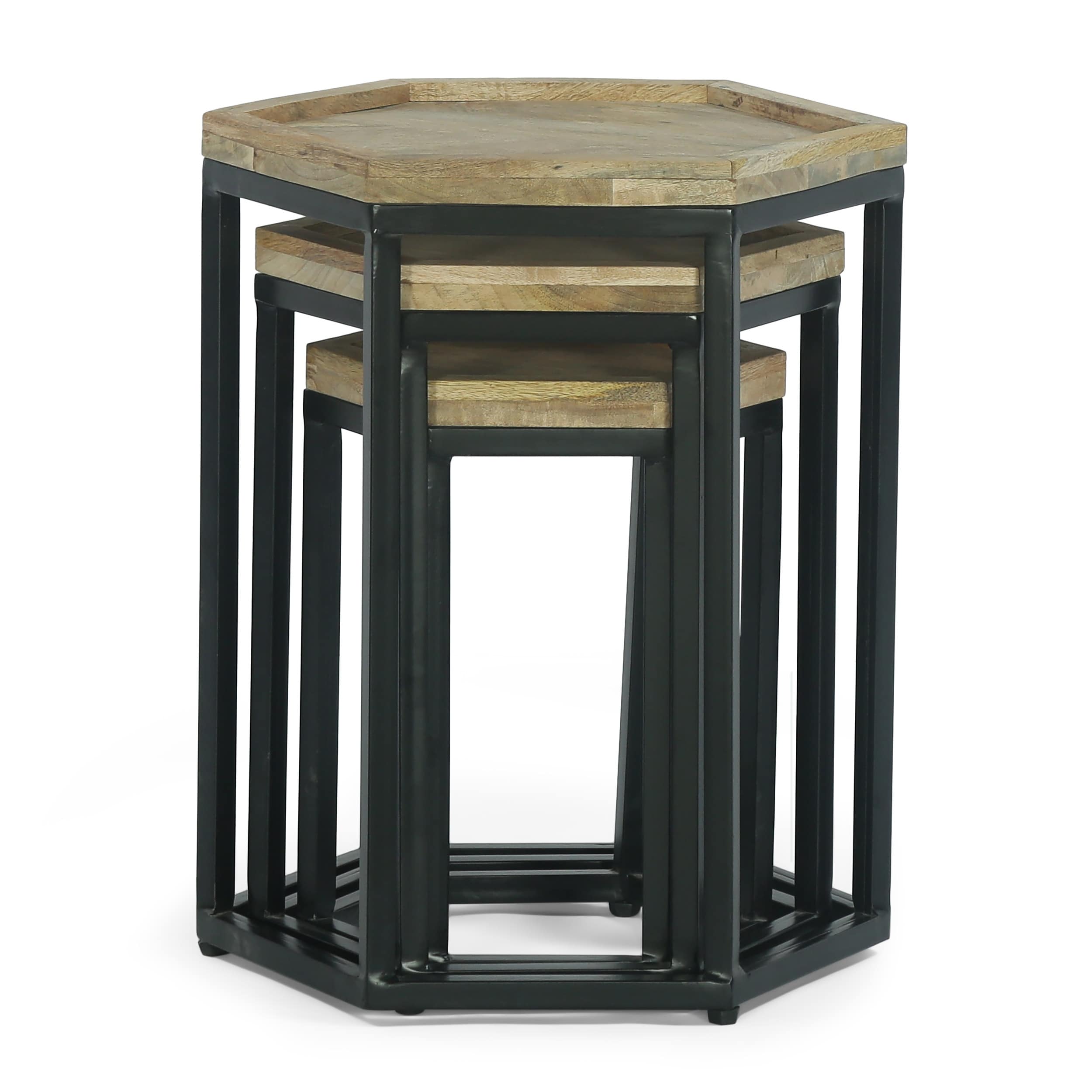 Morella Modern Industrial Handcrafted Mango Wood Nested Side Tables (S ...