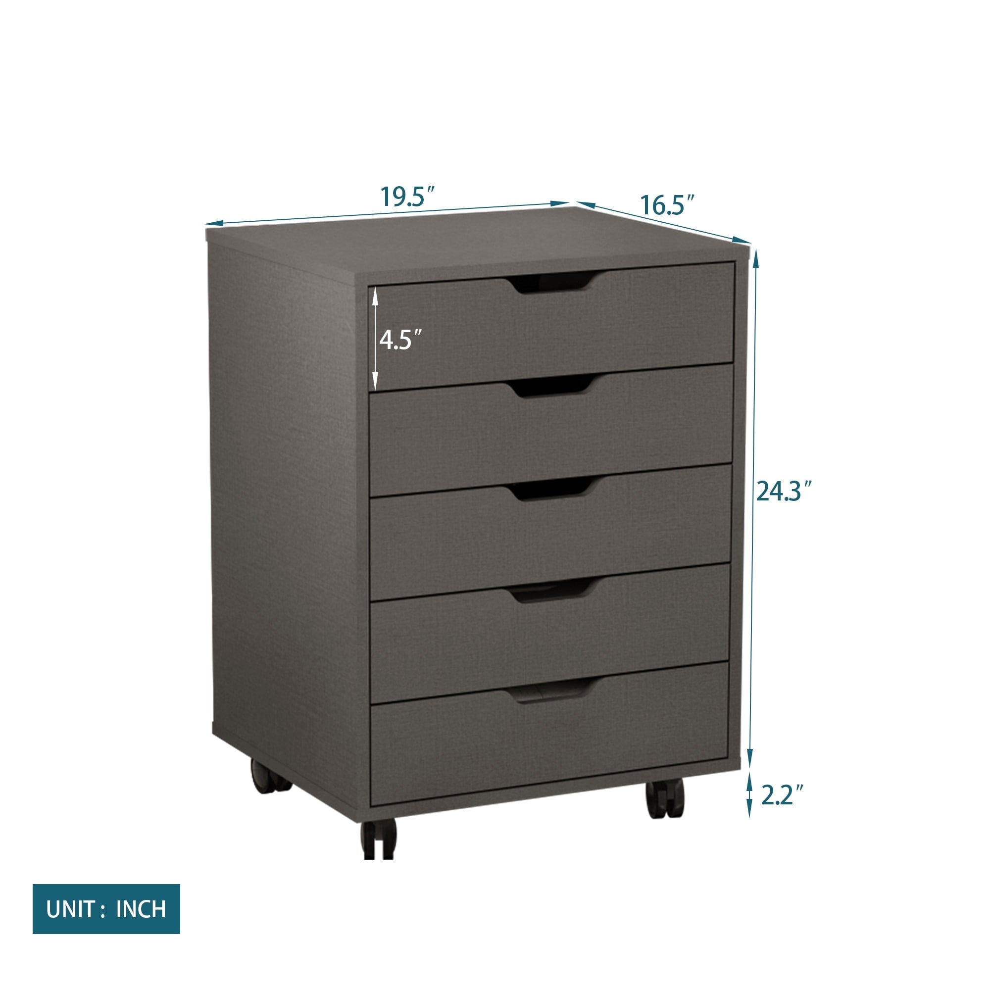 The filing cabinet has five drawers, a small rolling filing cabinet, a ...