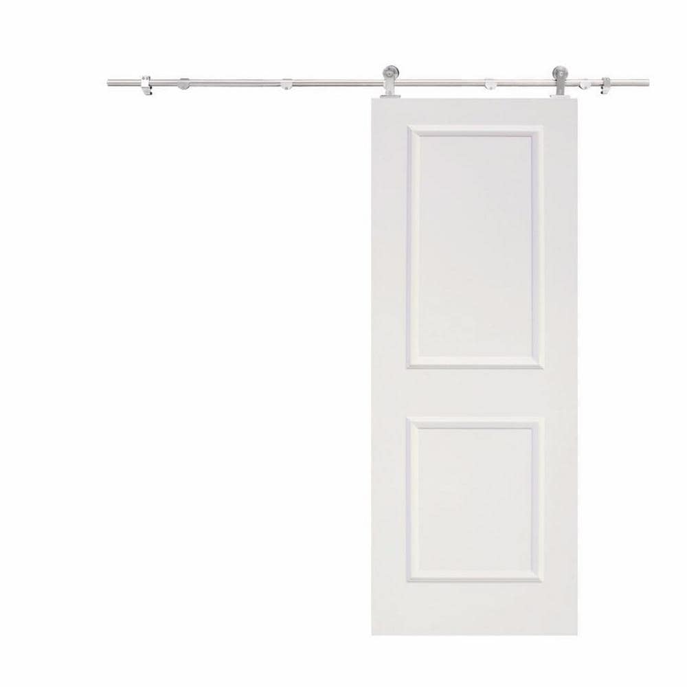 CALHOME Top Mount Door Track and White MDF 2 Panel Sliding Barn Door ...